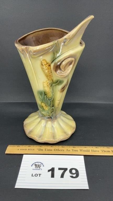 HULL POTTERY PARCHMENT & PINE VASE 11 inches tall