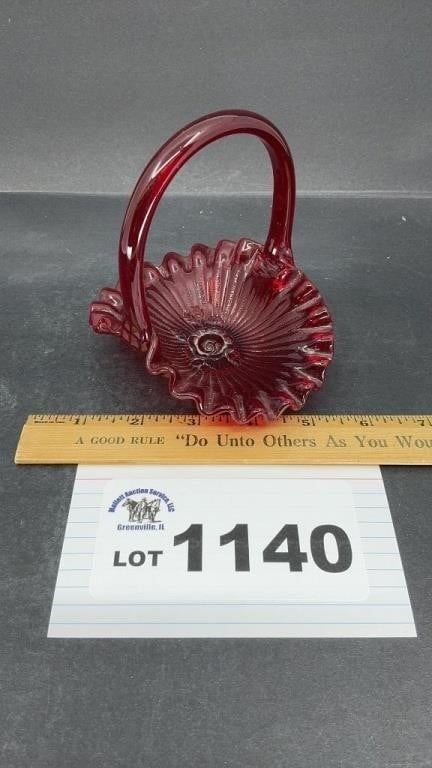 FENTON RUBY RED 5 inches tall MINI BASKET