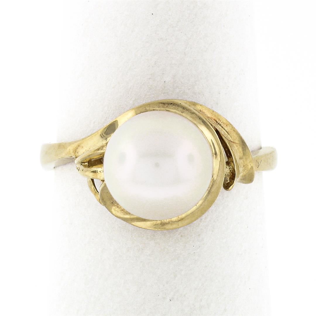 Classic Vintage 18K Yellow Gold 8mm Round White Pearl Solitaire Open ...