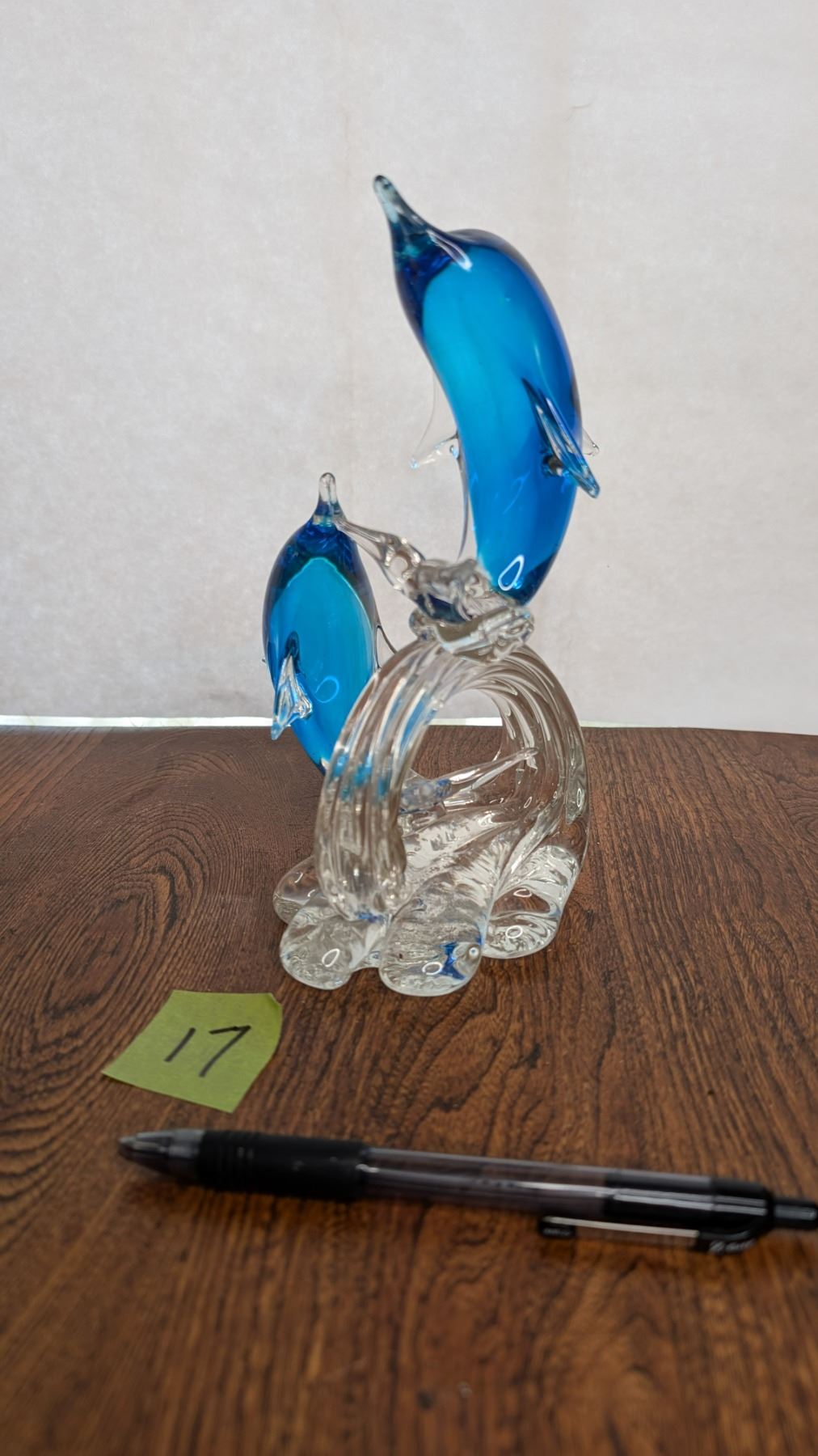 Double Dolphin Light Blue Art Glass Figurine