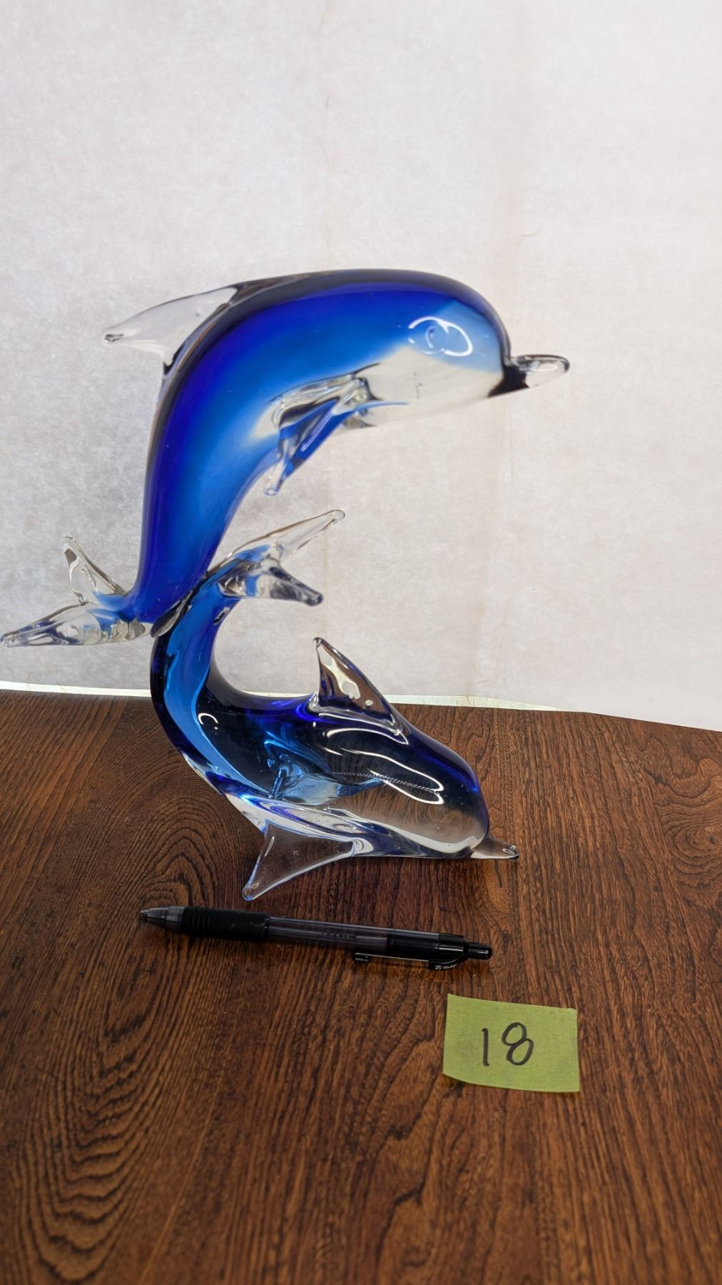 Double Dolphin Medium Blue Art Glass Figurine