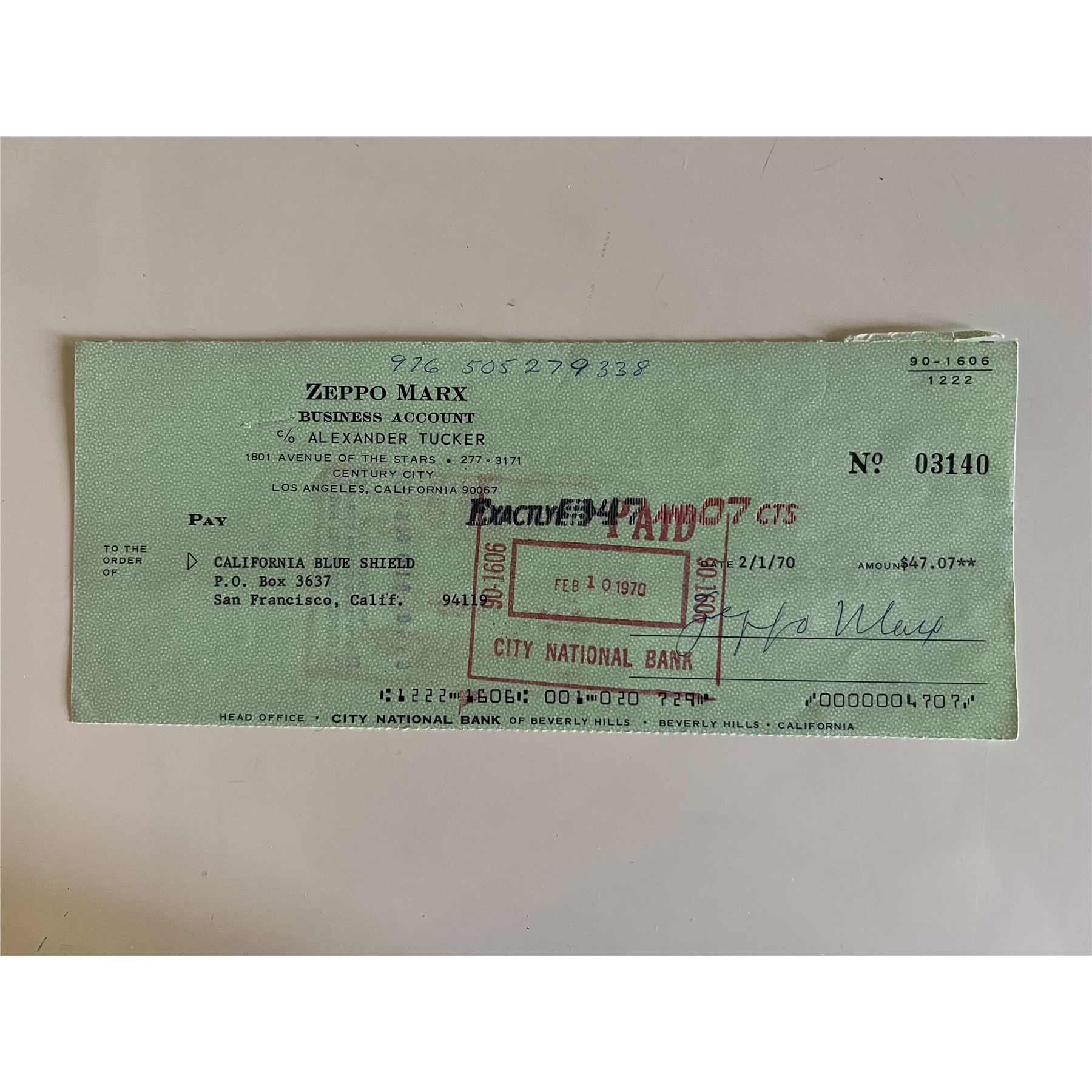 Zeppo Marx signed check