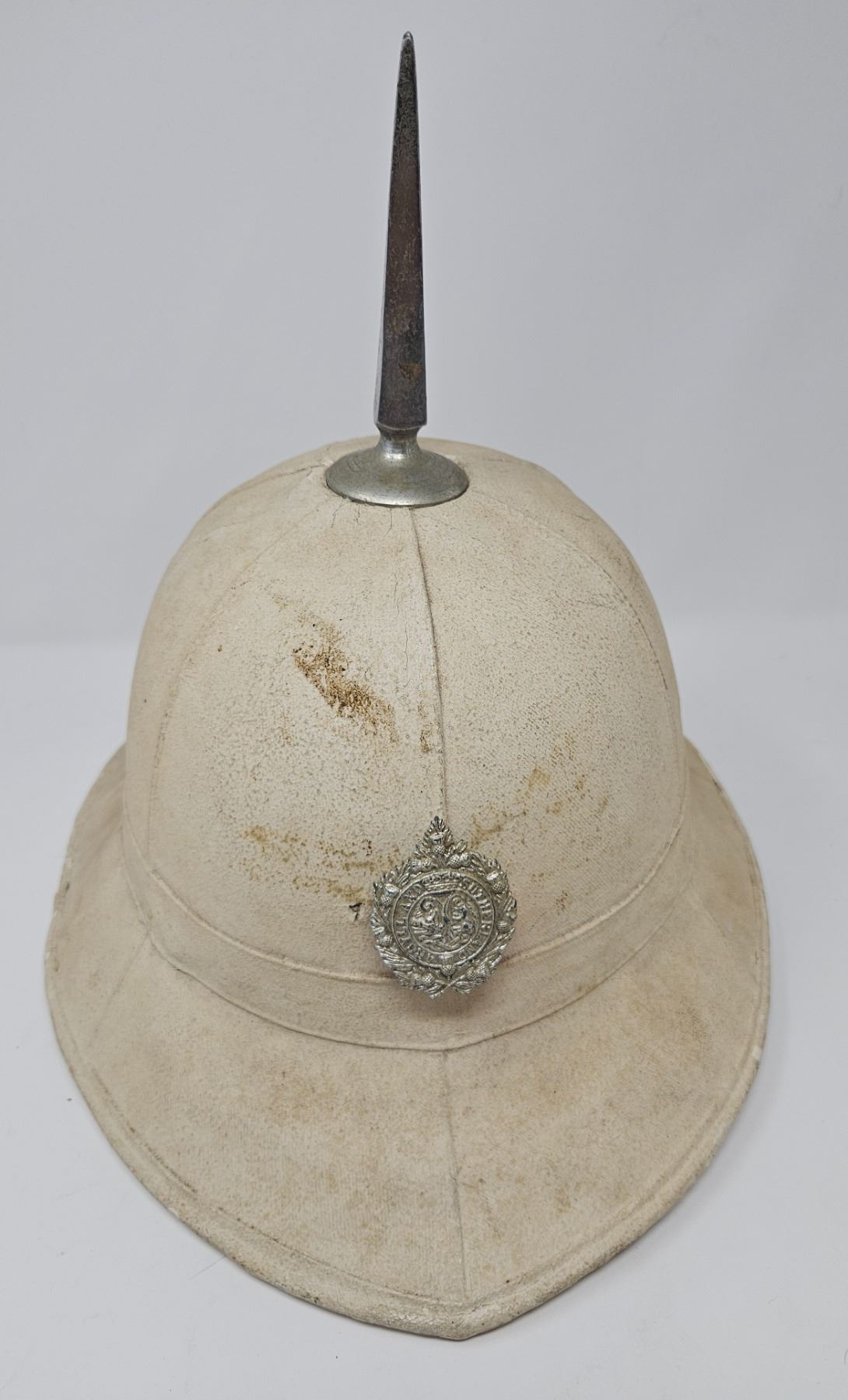 Vintage British Colonial Pith Helmet with Badge & Spike