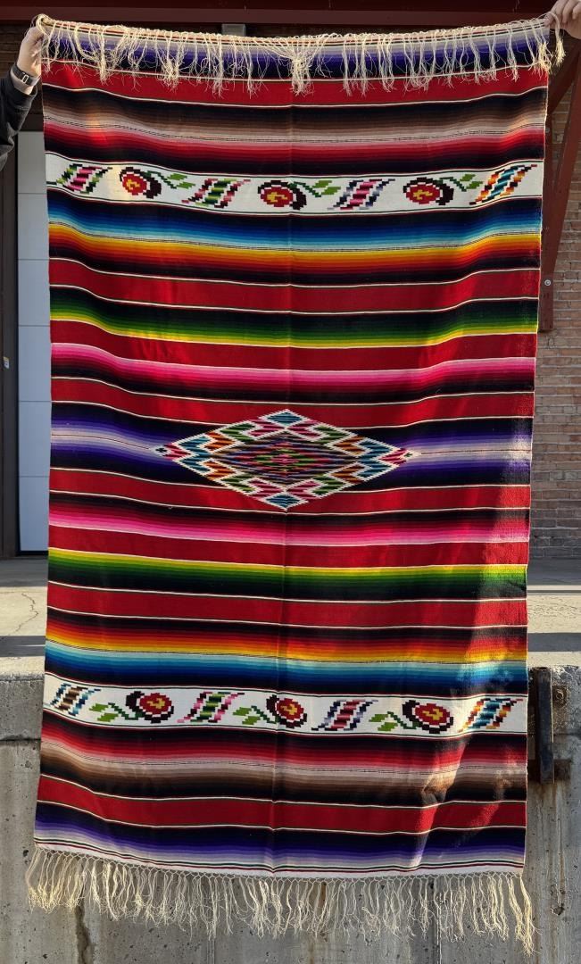 Antique Mexican Wool Serape Saltillo Blanket