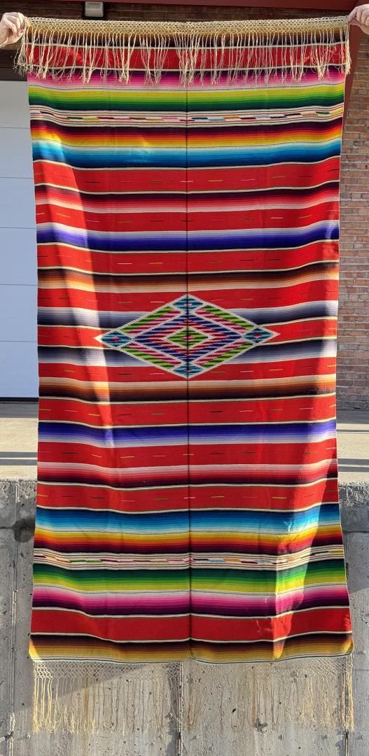 Antique Mexican Wool Serape Saltillo Blanket