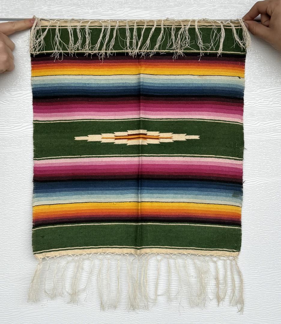 Antique Mexican Wool Serape Saltillo Rug Blanket