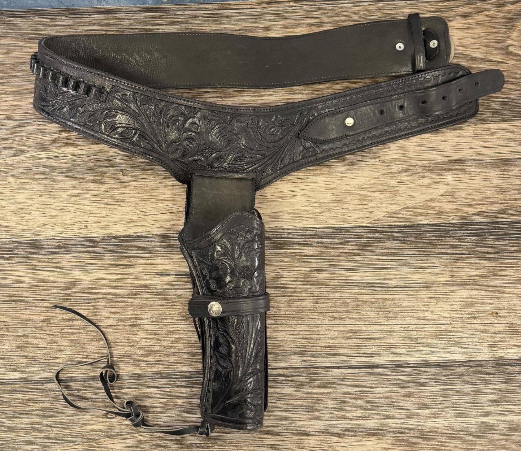 Tooled Leather Cowboy Gun Belt & Holster