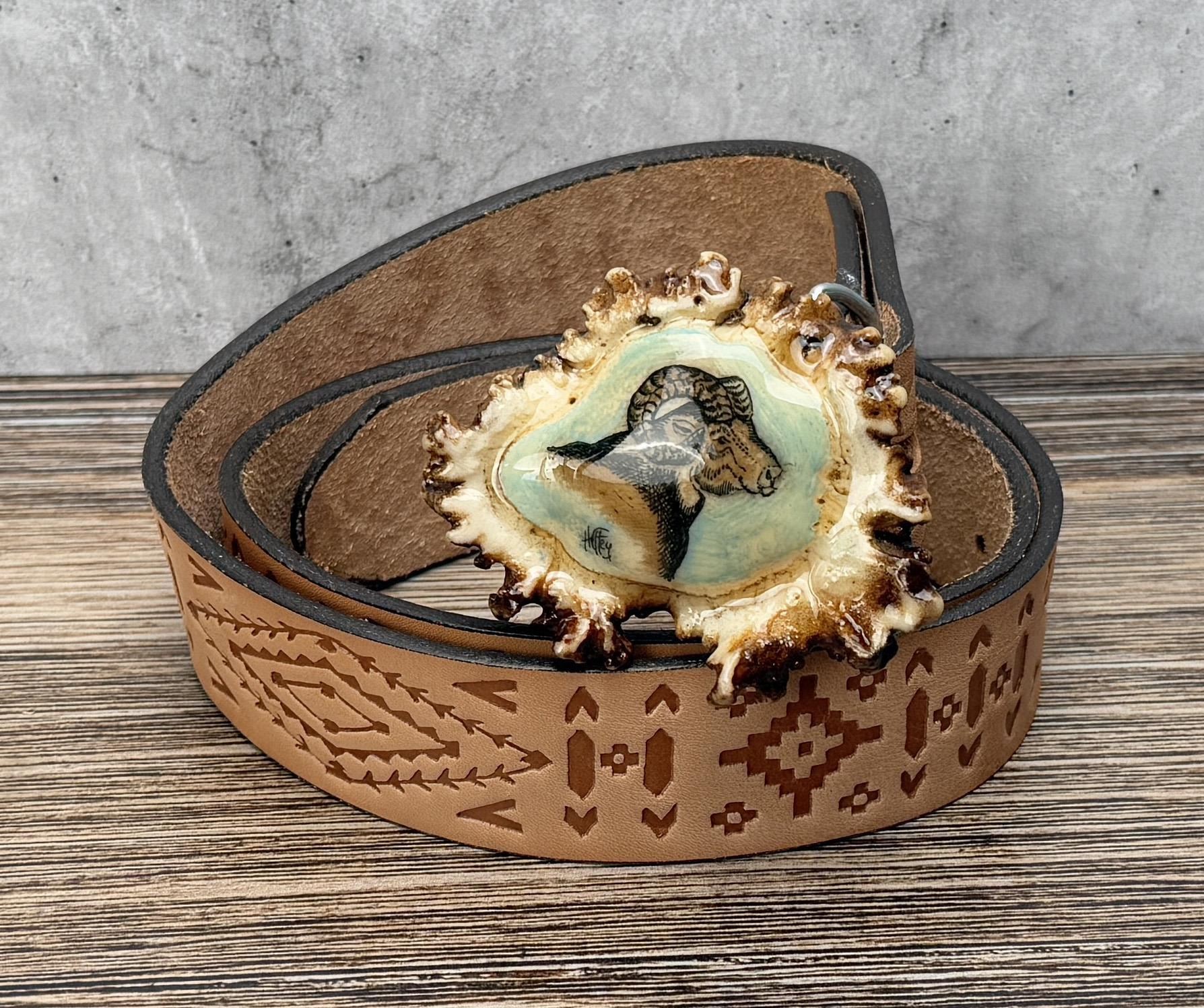 Montana Bull Elk Horn Rosette Painted Belt Buckle