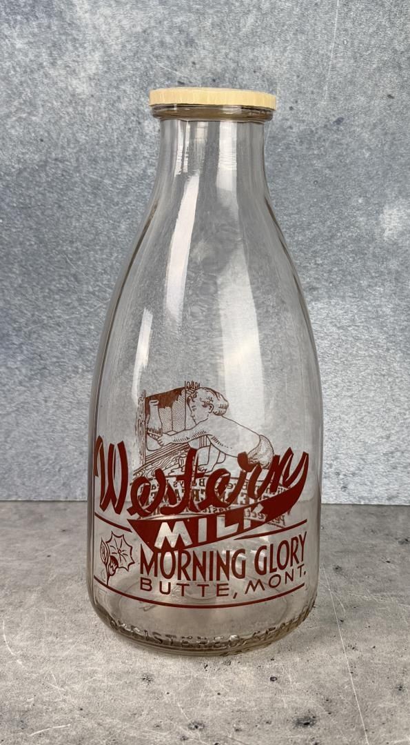 Western Dairy Butte Montana Pyro Milk Bottle