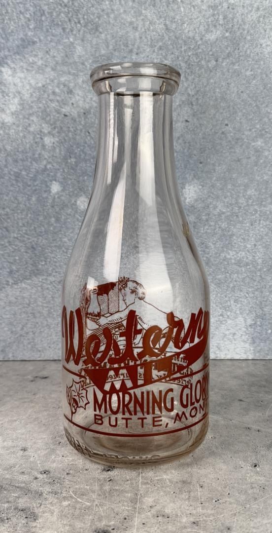 Western Dairy Butte Montana Pyro Milk Bottle