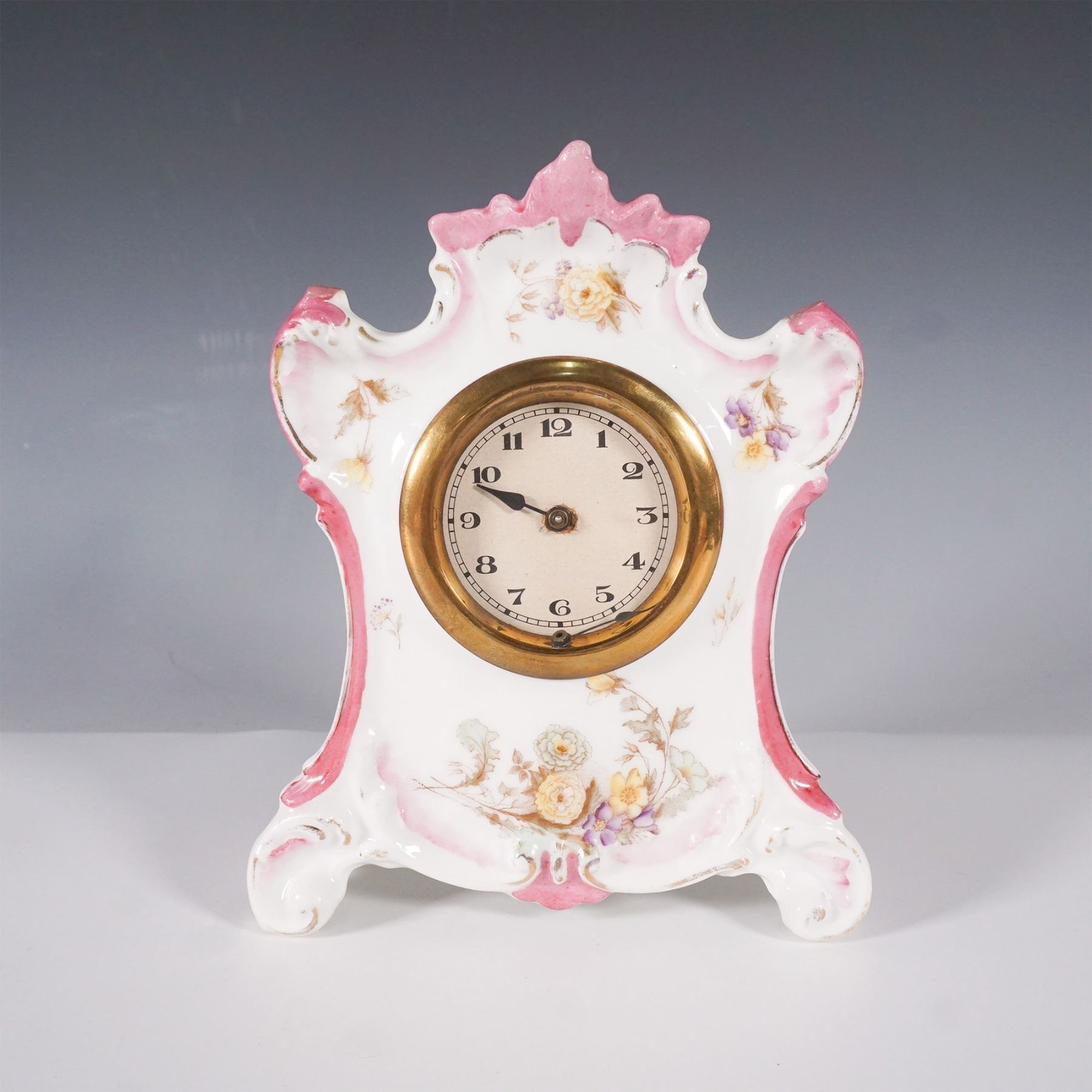 Porcelain Mantel Clock, Hand-Painted Floral Design