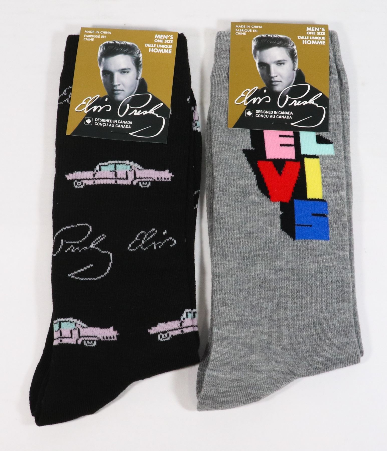 TWO NEW PAIRS OF ELVIS PRESLEY MENS SOCKS