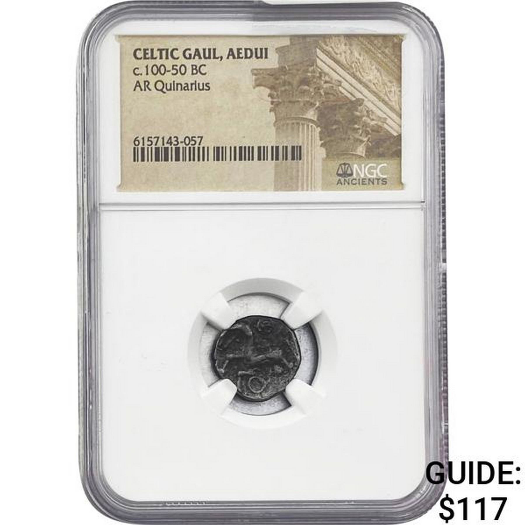 Celtic Gaul, Aedui c.100-50 BC Silver Quinarius NGC