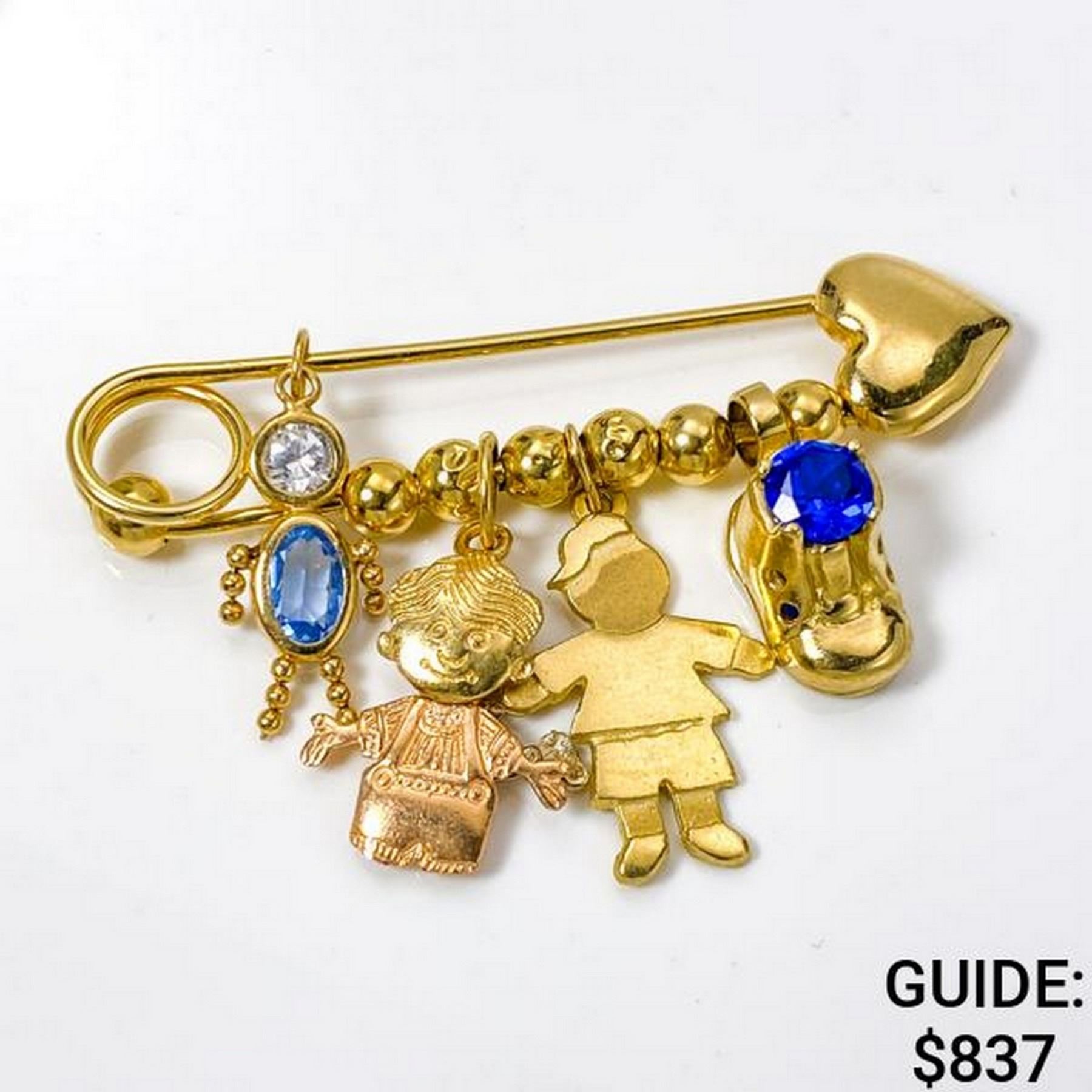 Vintage 14k yg Sapphire Charm Pin (4 charms/5.7g)