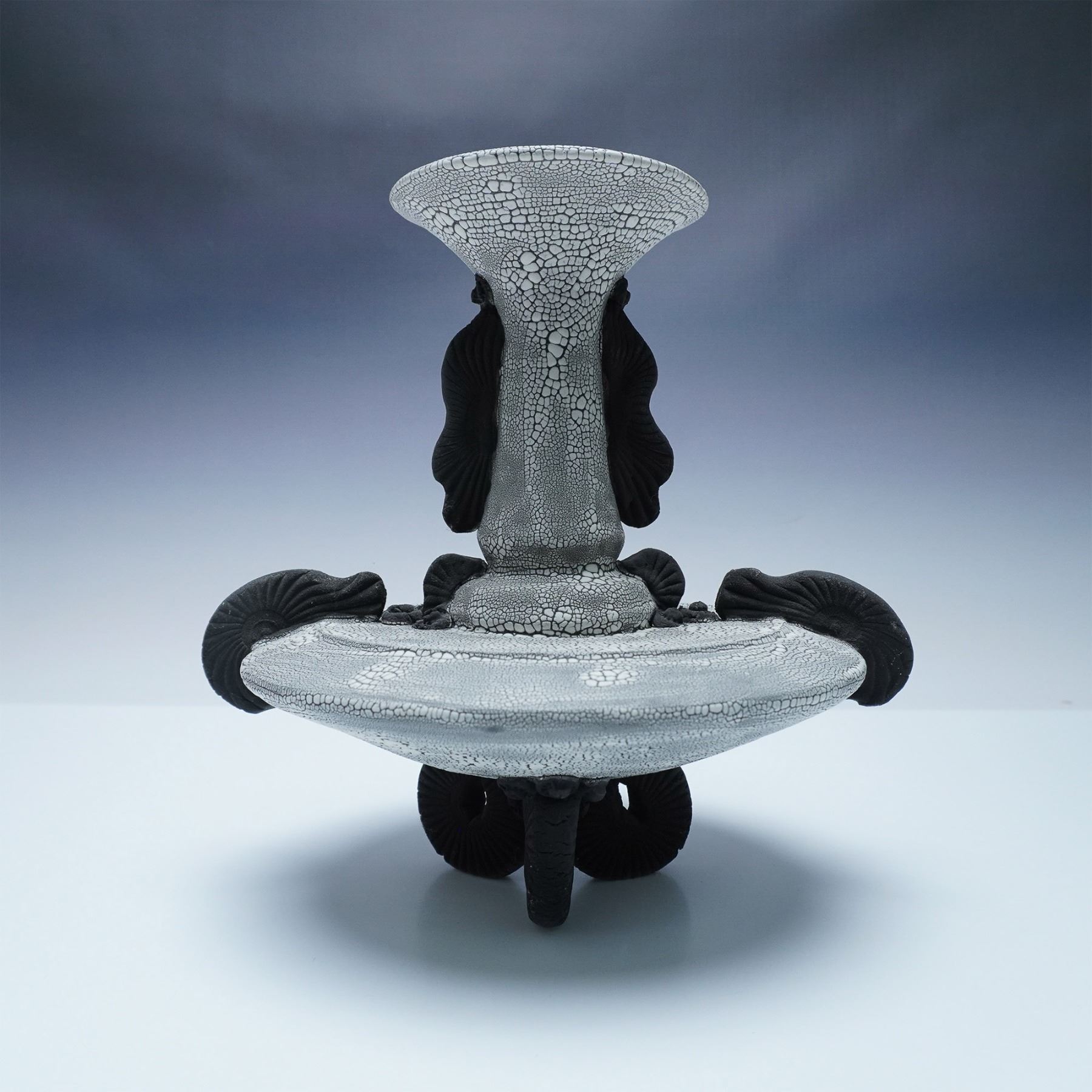 Ceramic Art Vessel with Crackle Glaze and Sculptural Elements