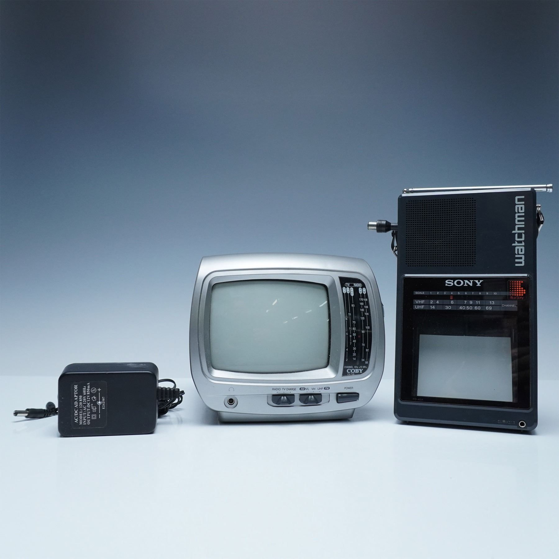 Sony Watchman FD-42A and Coby CX-TV6 Portable TVs