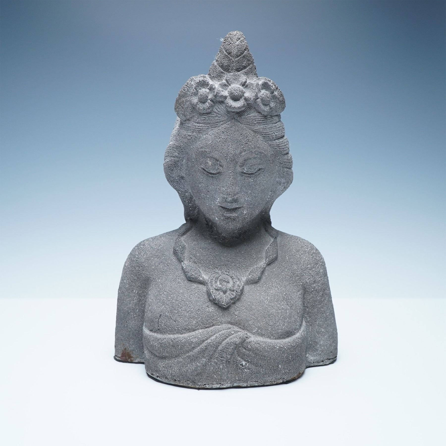 Indonesian Carved Stone Bust, Dewi Danu-Balinese Water Goddess