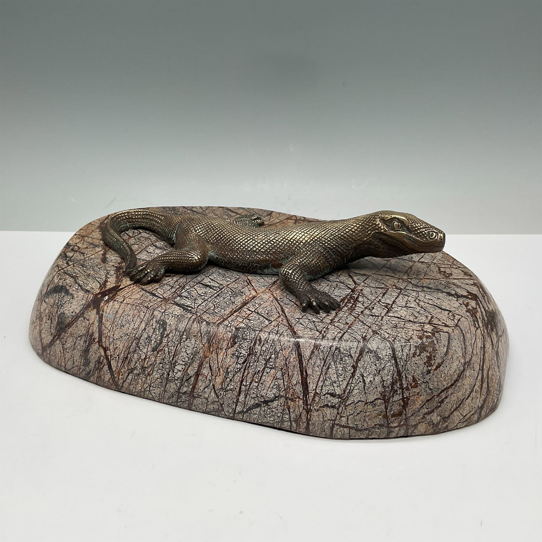 Bronze Lizard on Marble Base Sculpture