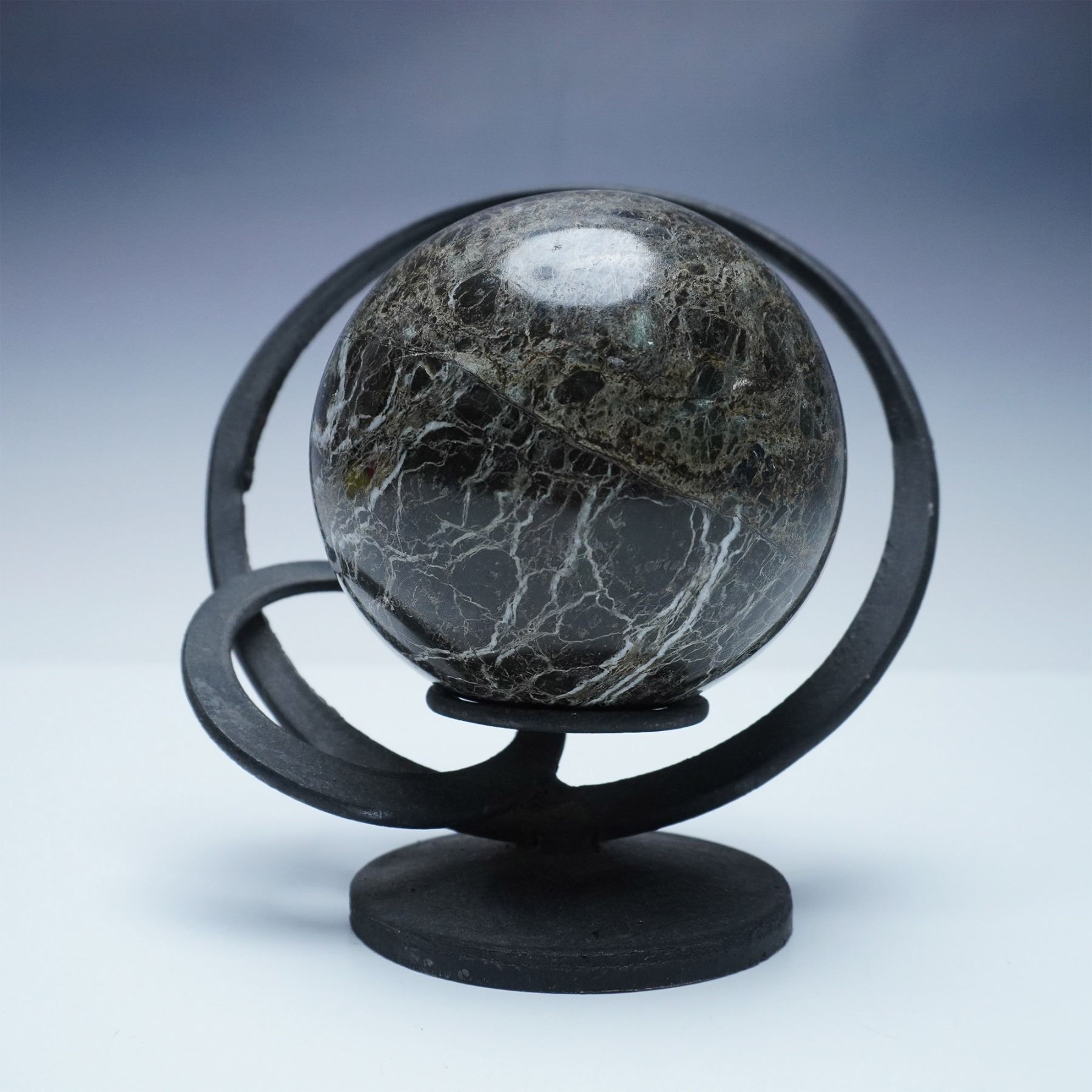 Stone Sphere Sculpture on Steel Base
