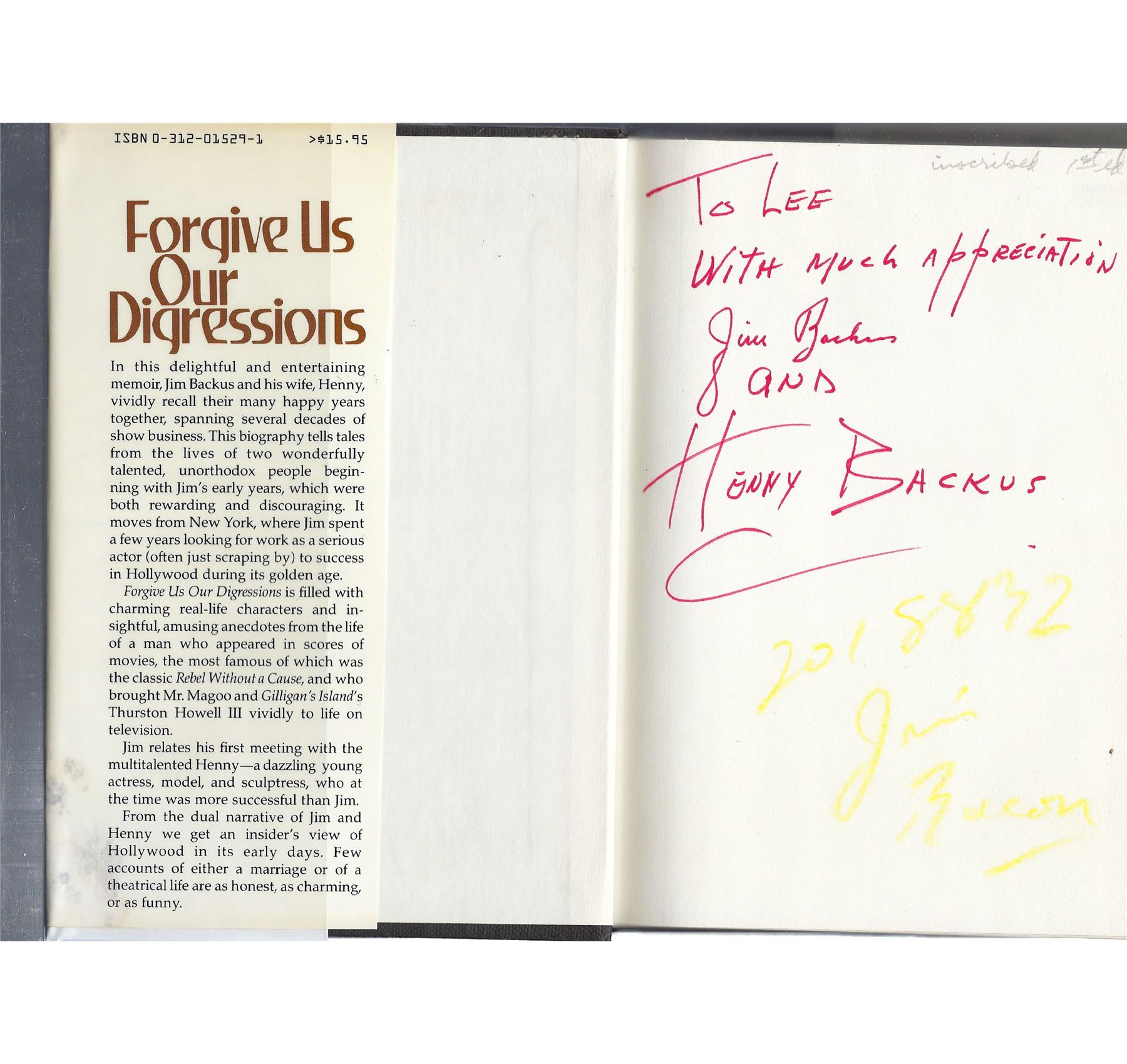 Jim and Henny Backus signed book