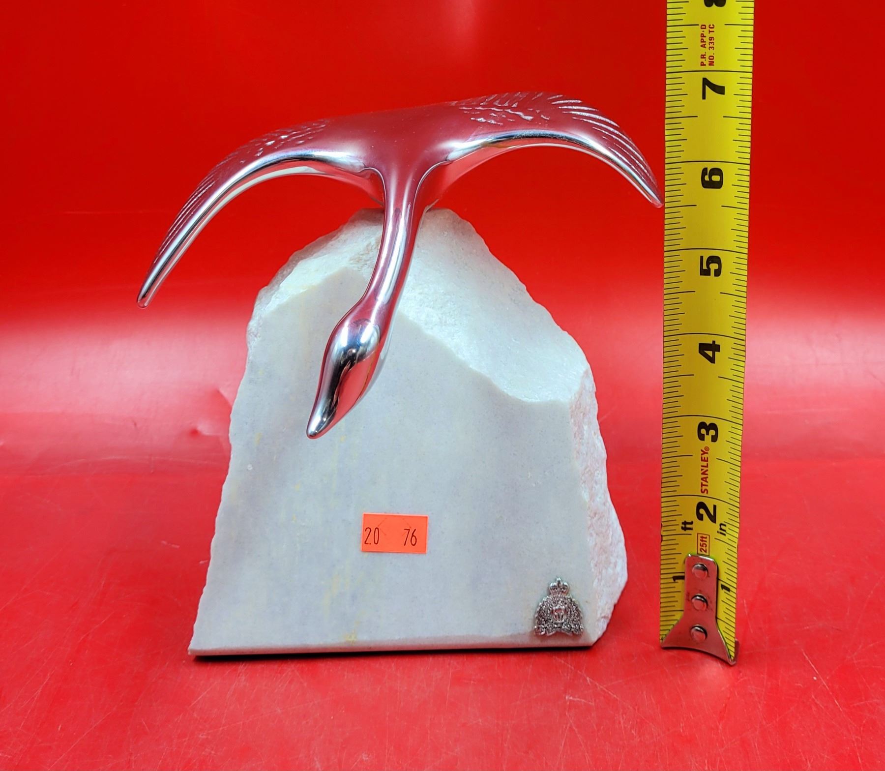 Hoselton Aluminum Goose On Stone Base Sculpture Made In Canada