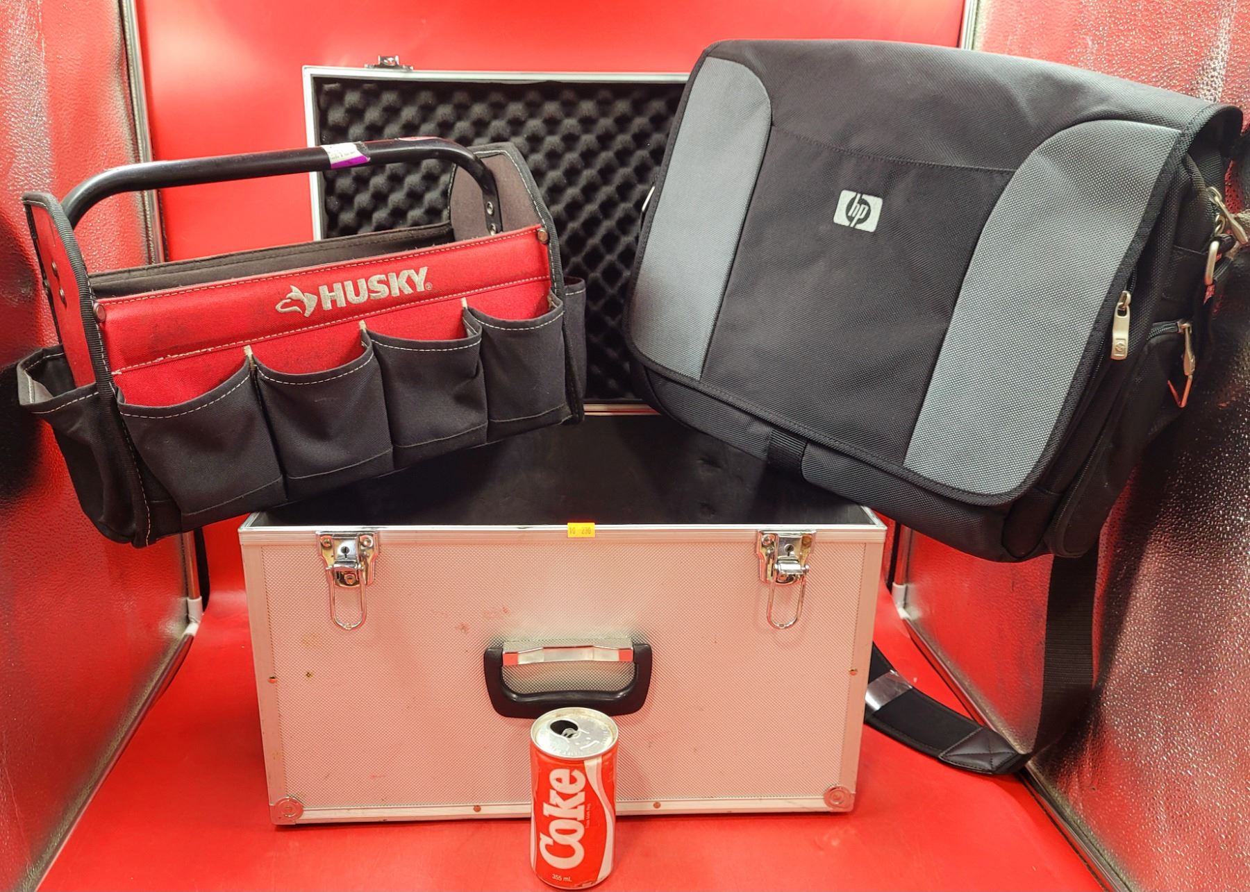 Husky Tool Carrier, Metal Storage Box, & HP Laptop Bag