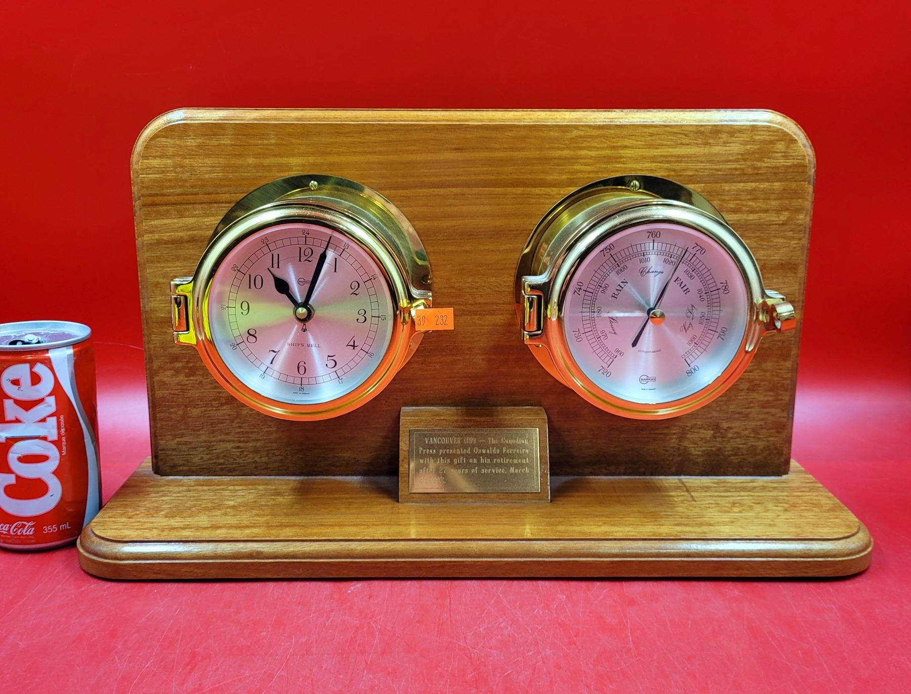 German Clock & Barometer on Wooden Stand