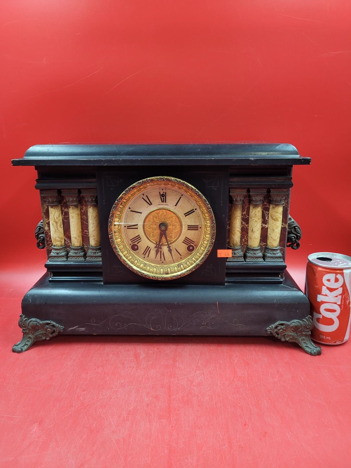 VTG Black Brass Marble Style Mantle Clock