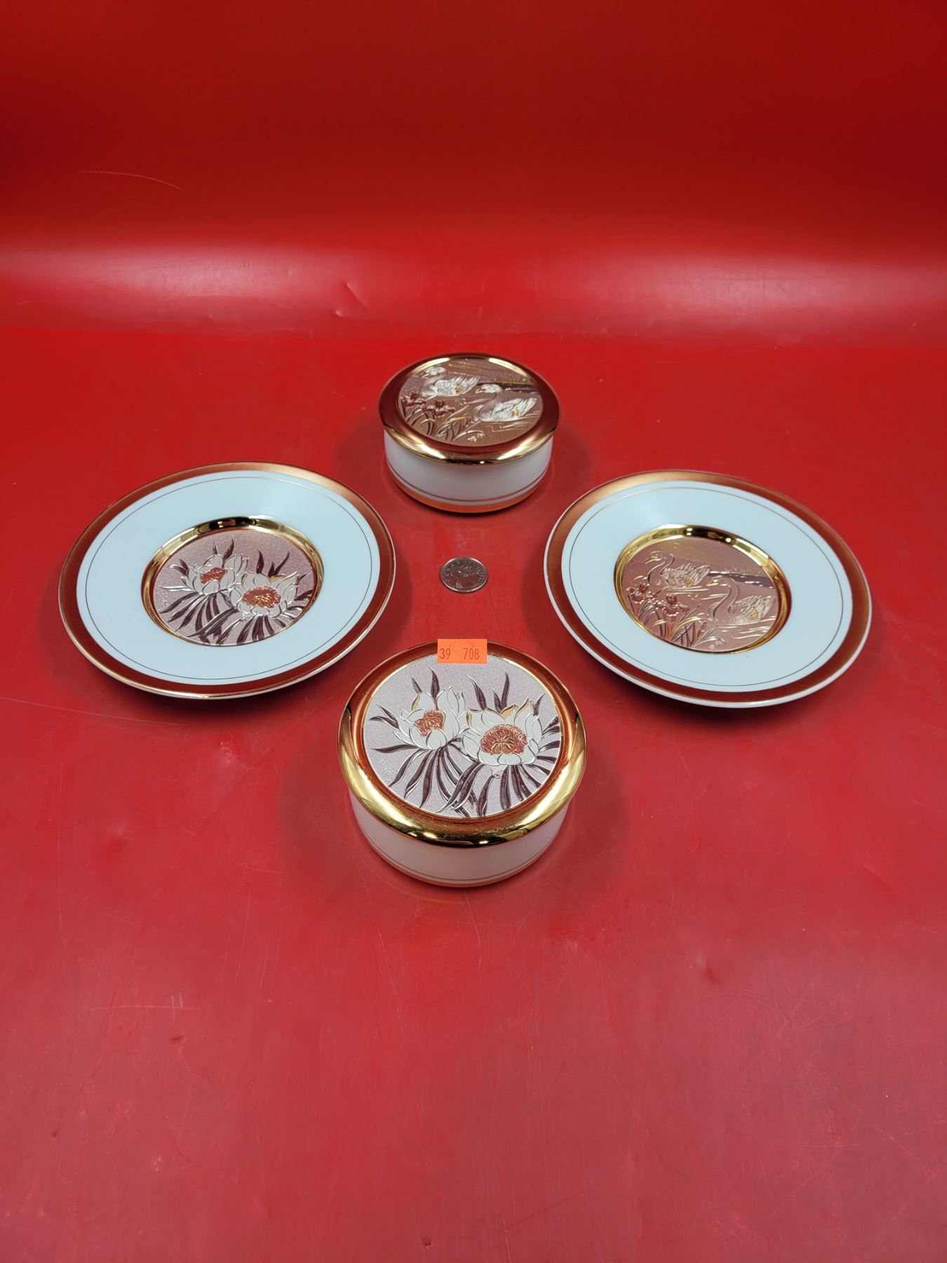 24K Gold Edged "The Art Of Chokin" Trinket Boxes & Plates Made In Japan