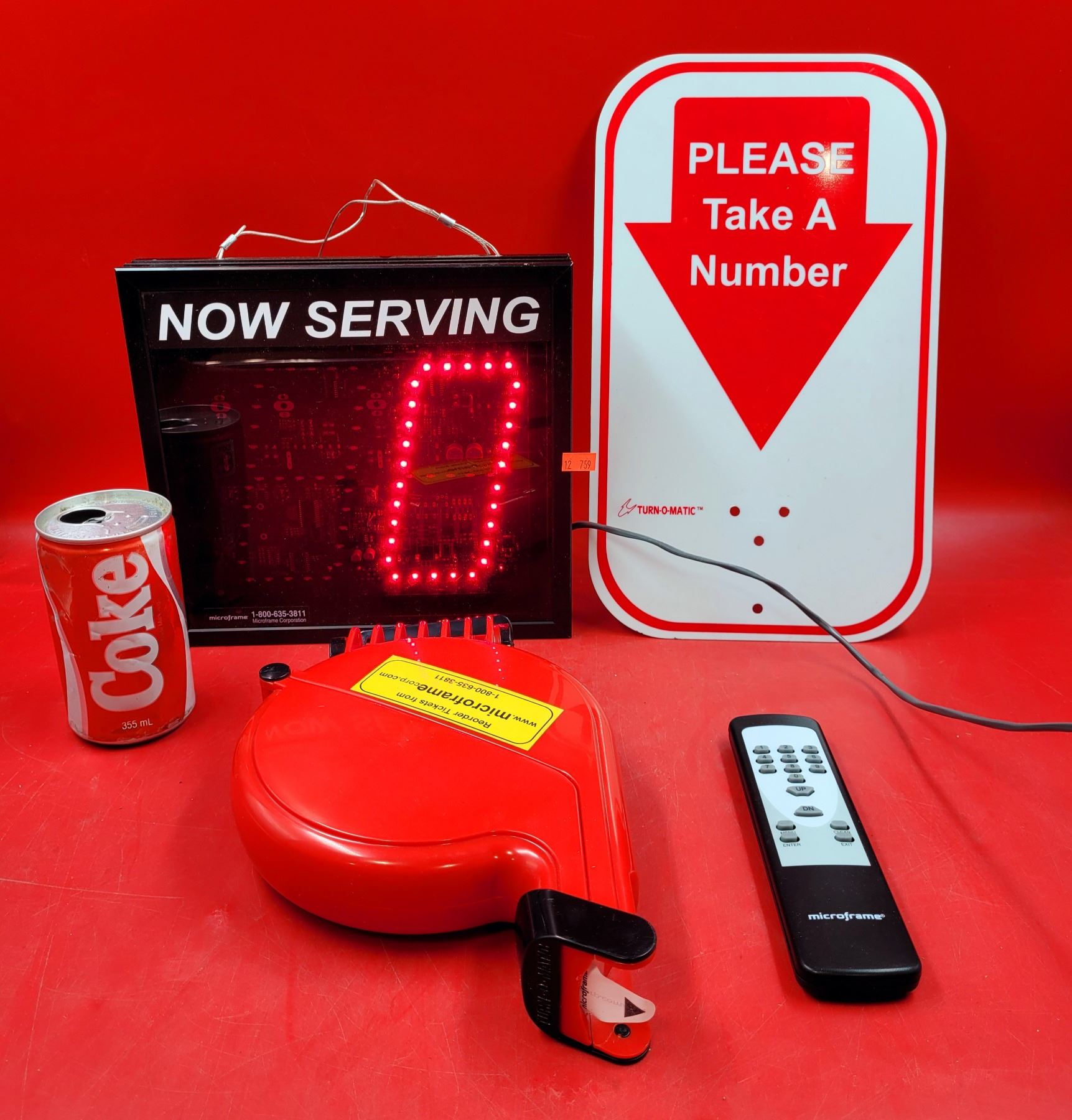 Please Take a Number Sign, Number Ticket Machine, & Now Serving Sign