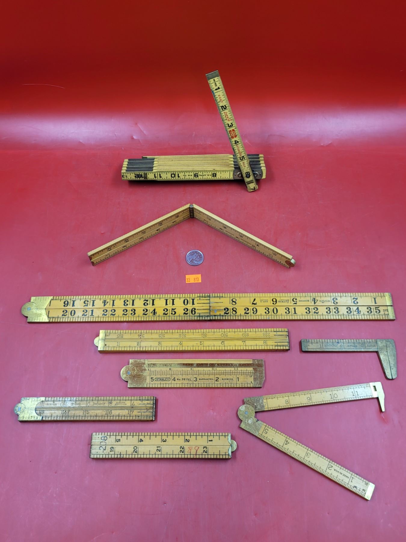 Assortment of Brass Caliper Folding Rulers (Stanley, Rabone, & Lufkin)