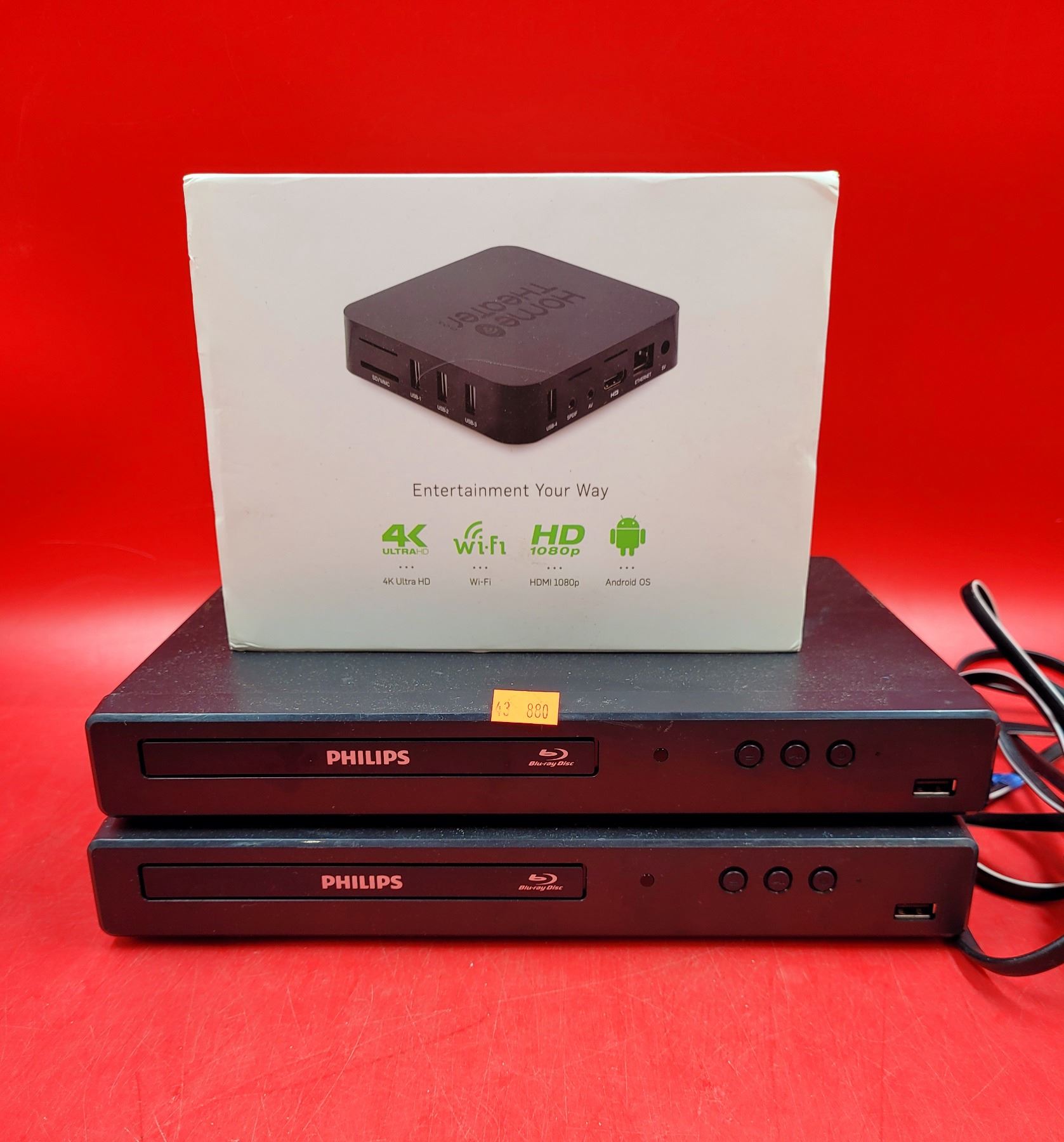 Home Theatre Device & 2 Phillips Blu-ray Players