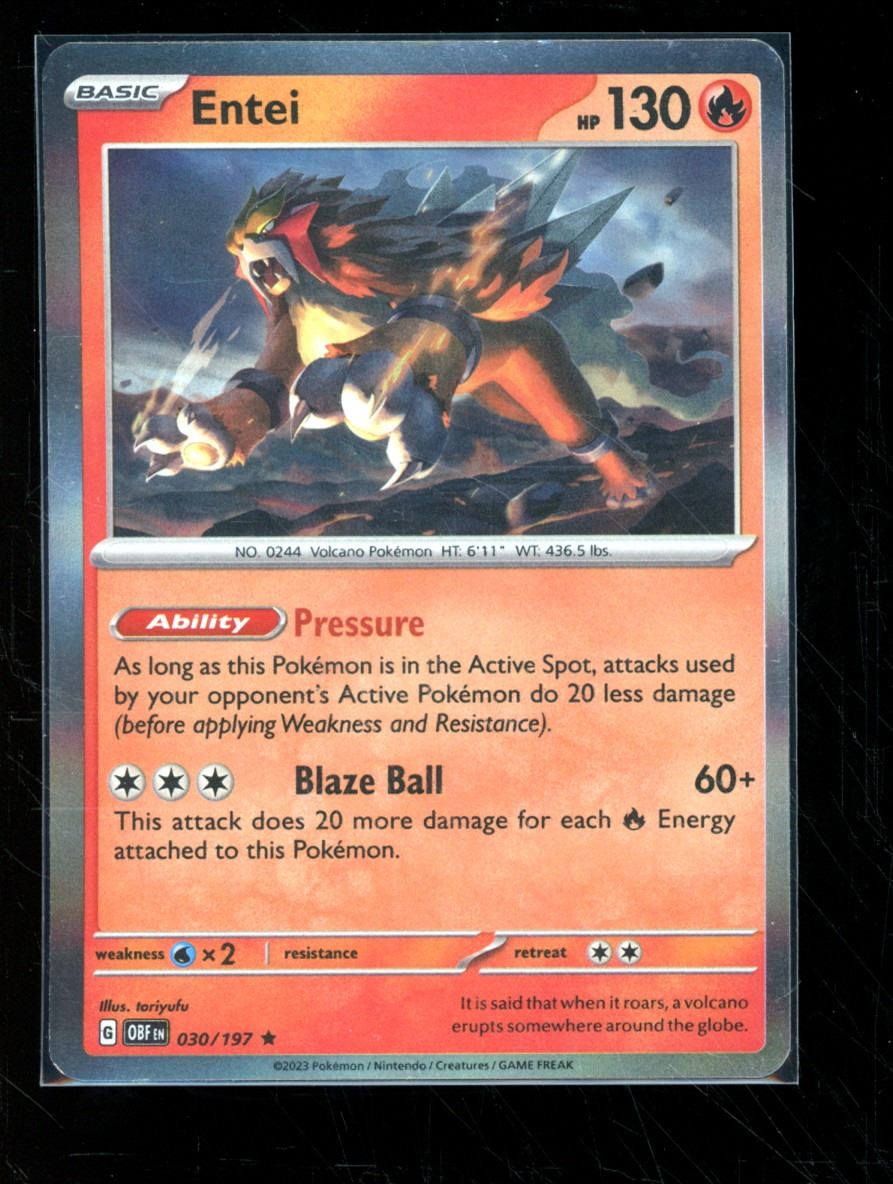 Pokemon Entei 30/197 Rare Holo Obsidian Flames