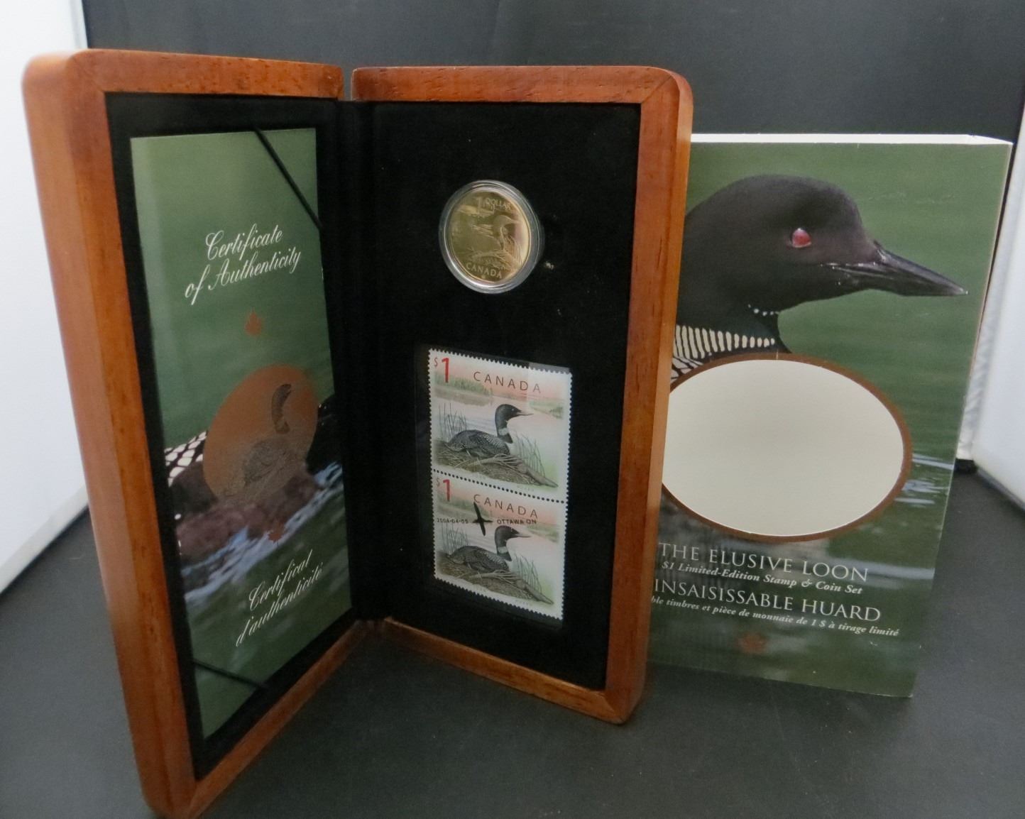 RCM 2004 $1 Elusive Loon Limited-Edition Coin & Stamp Set In Wood Case