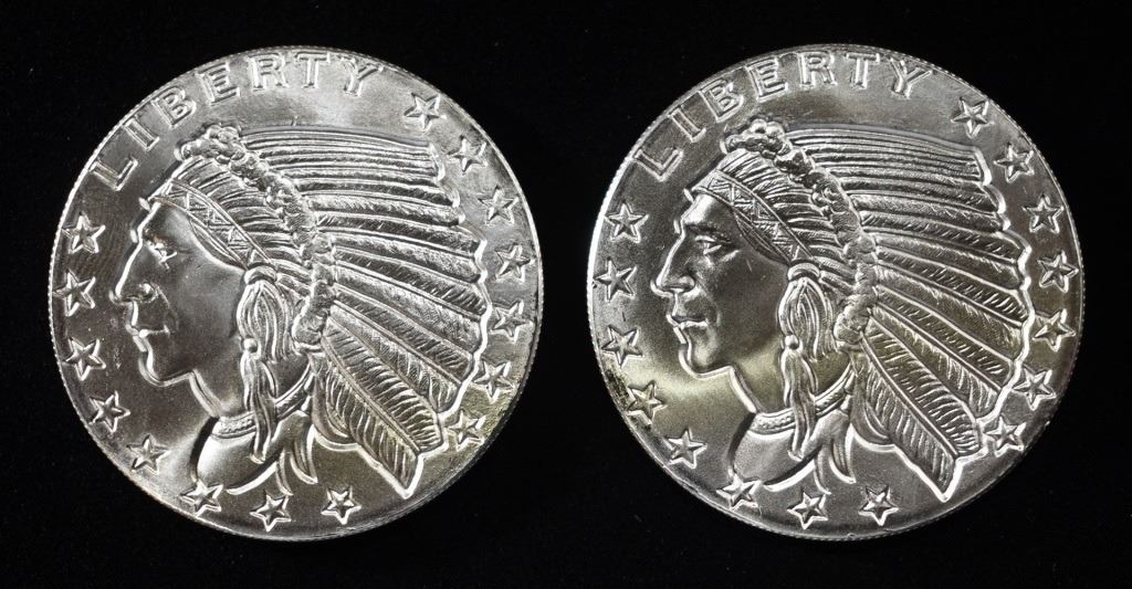 (2) 1 OZ .999 SILVER INDIAN HEAD ROUNDS