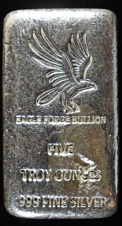 FIVE OZ .999 EAGLE FORGE BULLION BAR