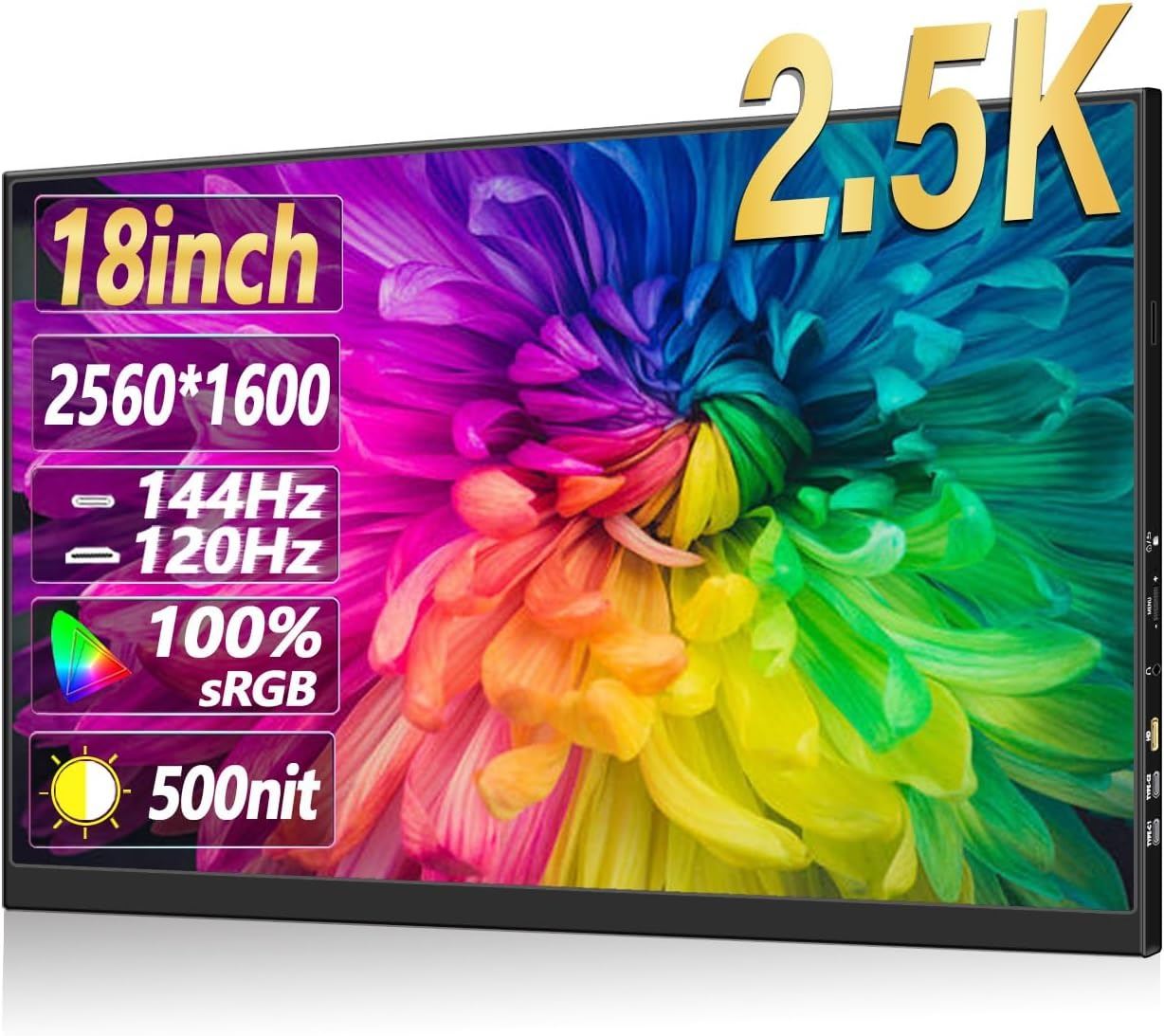 18" Portable Monitor - 144HZ 2.5K 16:10 Ultra HD Display w/ Multimedia ...