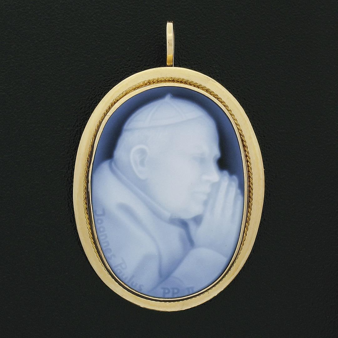 Vintage 18K Gold Carved Pope John Paul II Hardstone Cameo Pendant ...
