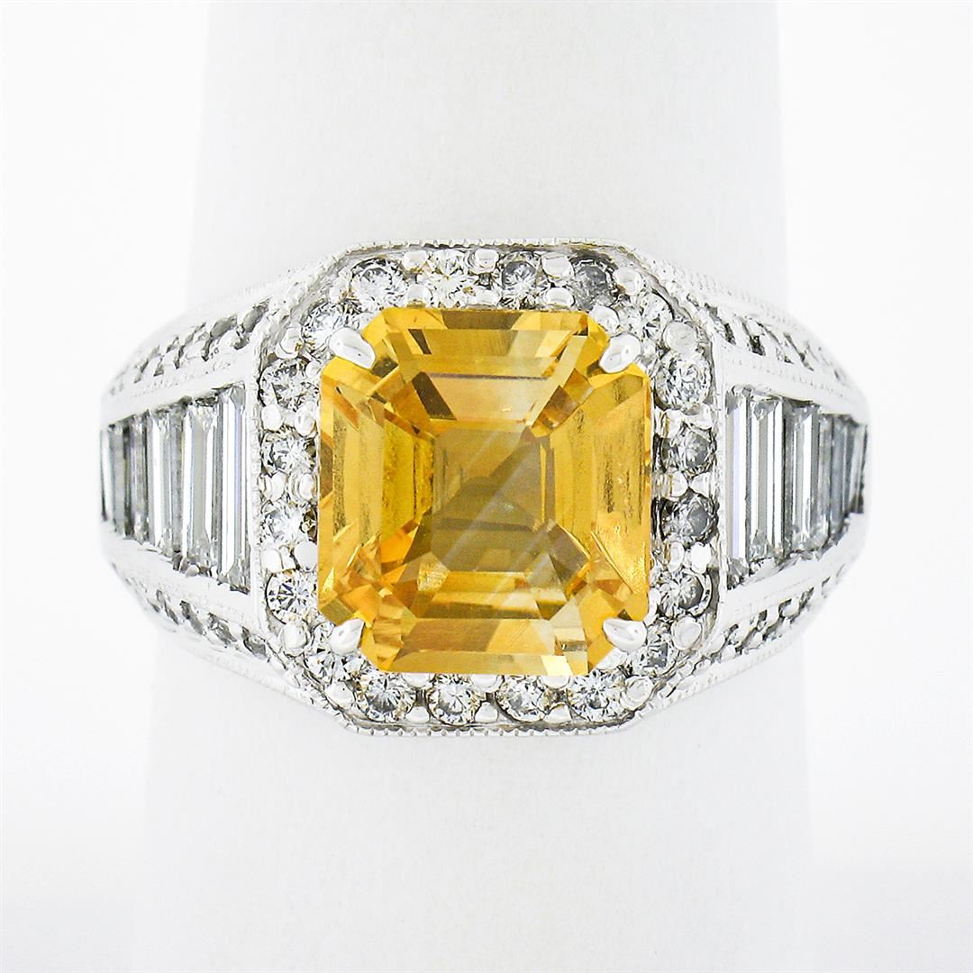 Vintage 18K White Gold 6.95 ctw GIA Orangy Yellow Sapphire & Diamond ...