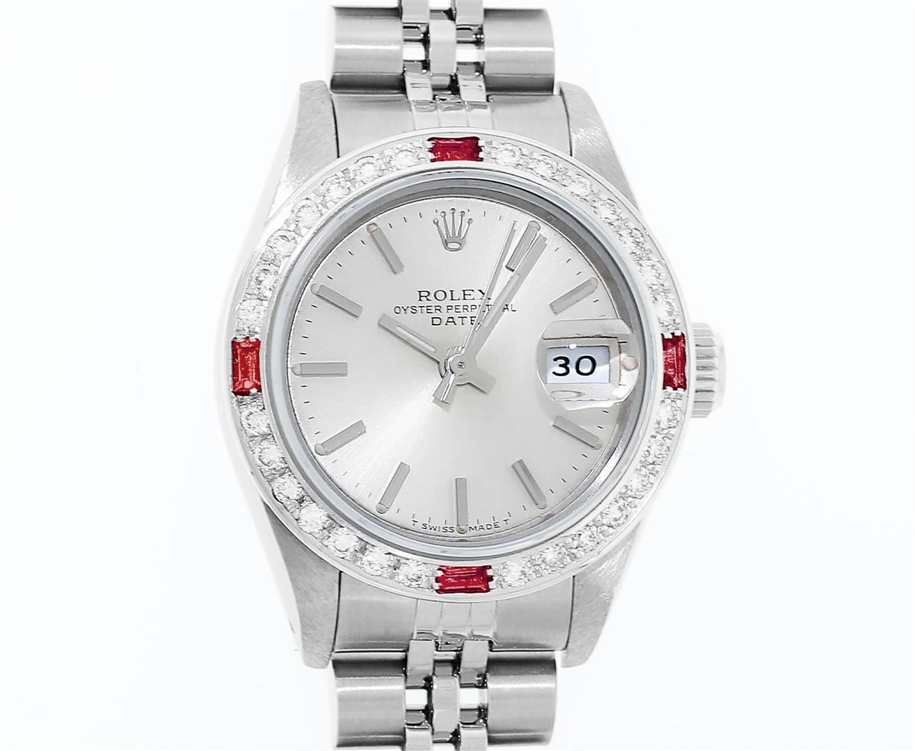 Rolex Ladies Quickset Stainless Steel 18K White Gold Diamond & Ruby ...