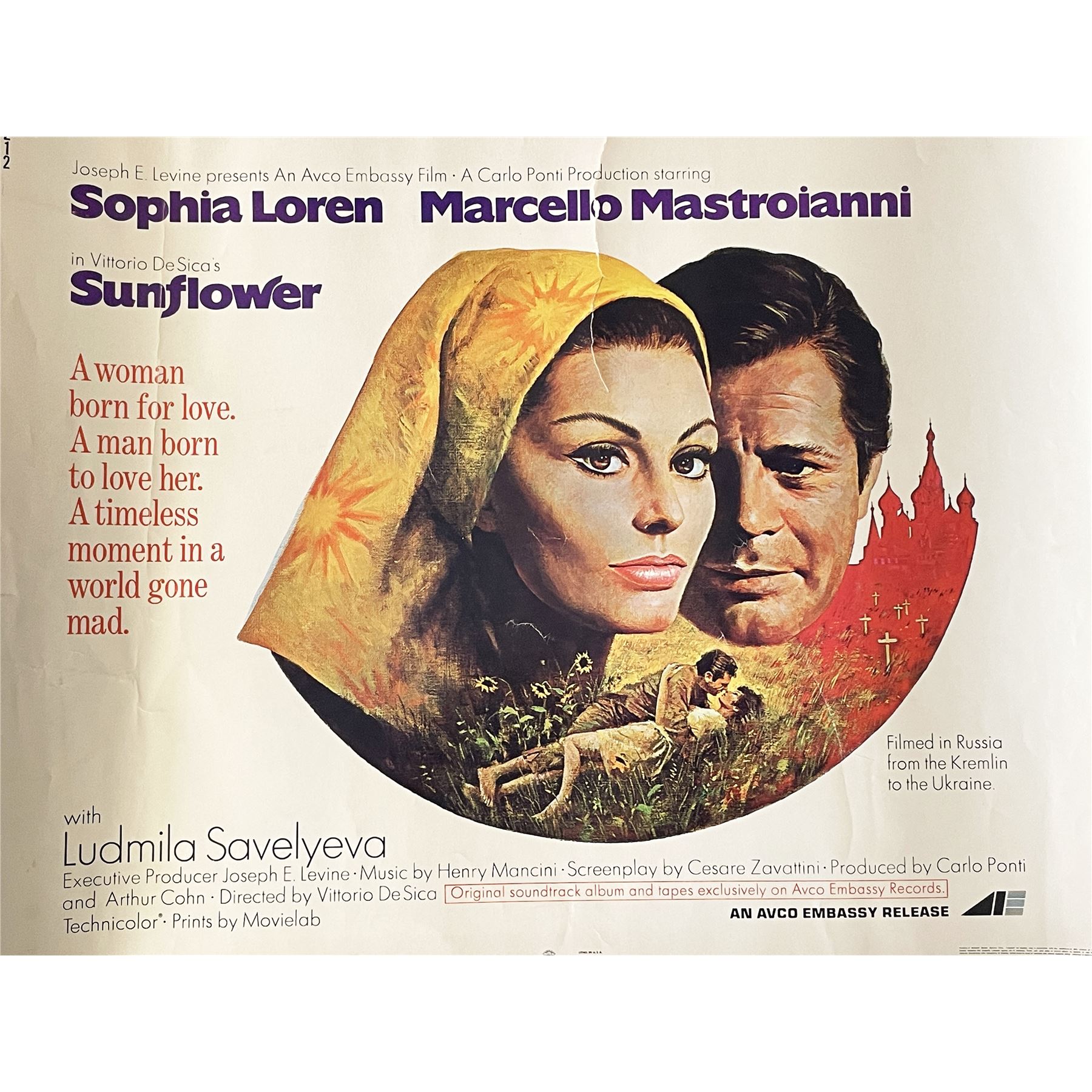 Sunflower 1970 vintage movie poster