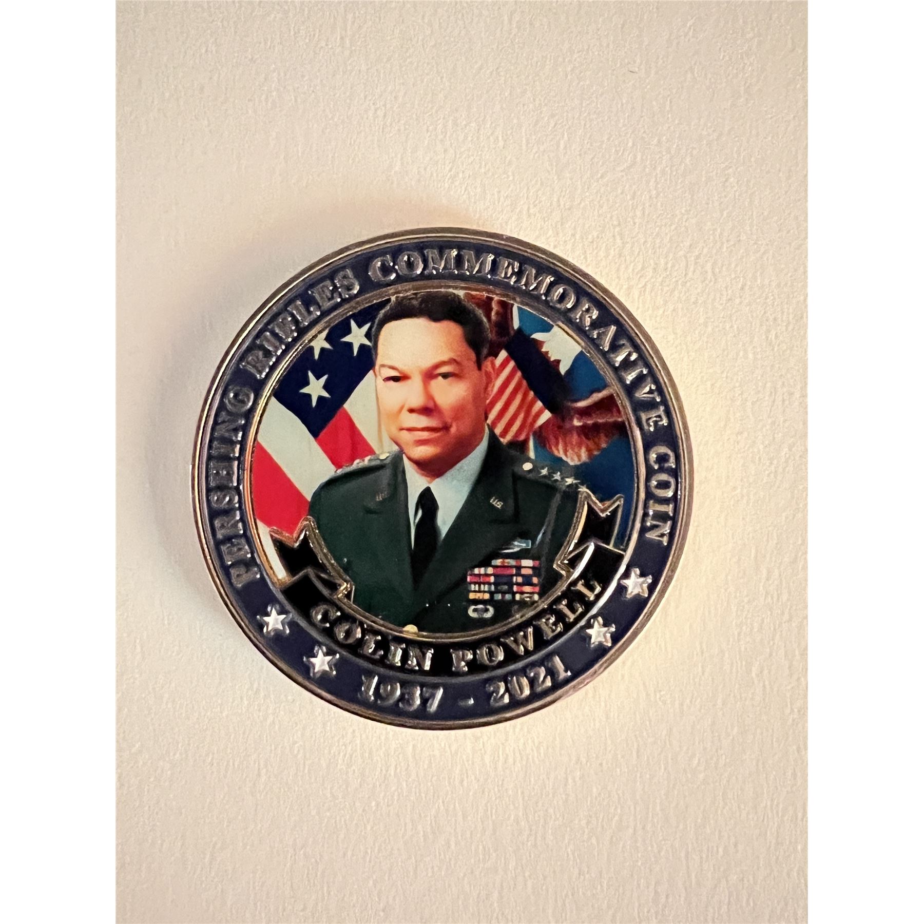 Colin Powell commemorative coin. 2 inches
