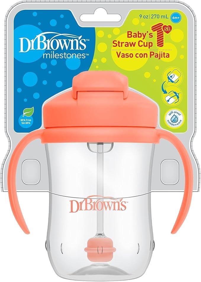 Dr. Browns Milestones Babys First Straw Cup Coral 9 Oz/270 Ml