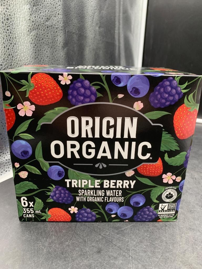 Origin Organic Triple Berry Sparkling Water 6 x 355 mL Cans