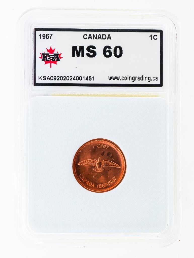 Canada 1967 One Cent Coin MS60 KSA