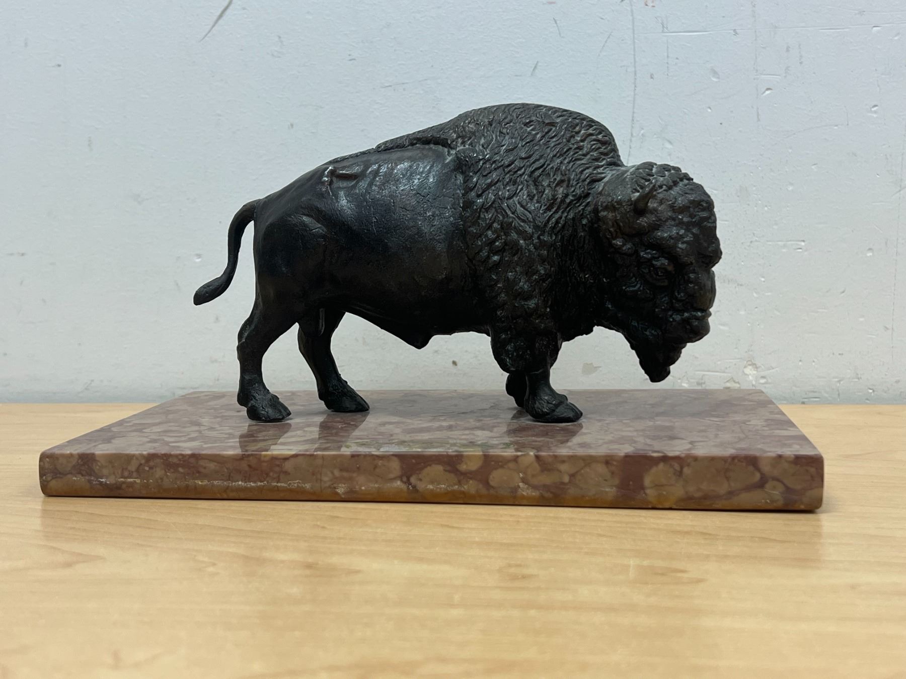 Bison Sculpture on Stone Base - Base approx: 11x6" 6"T