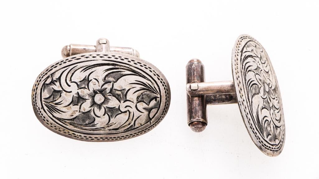 Vintage Sterling Silver Fancy Design Cufflinks