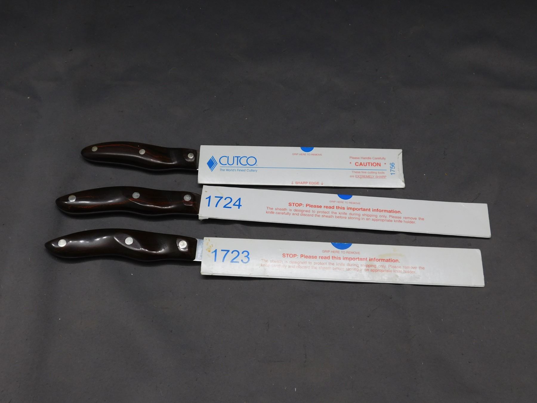 Lot of 3 CUTCO 1756, 1724 and 1723 Kitchen Knives