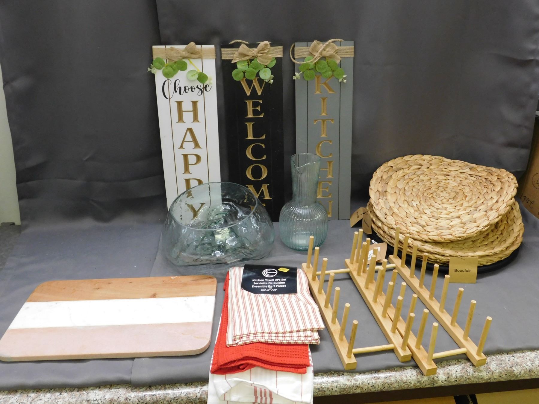 Kitchen & Home Lot, Wicker Placemats, Anthropologie Pitcher, Wooden ...