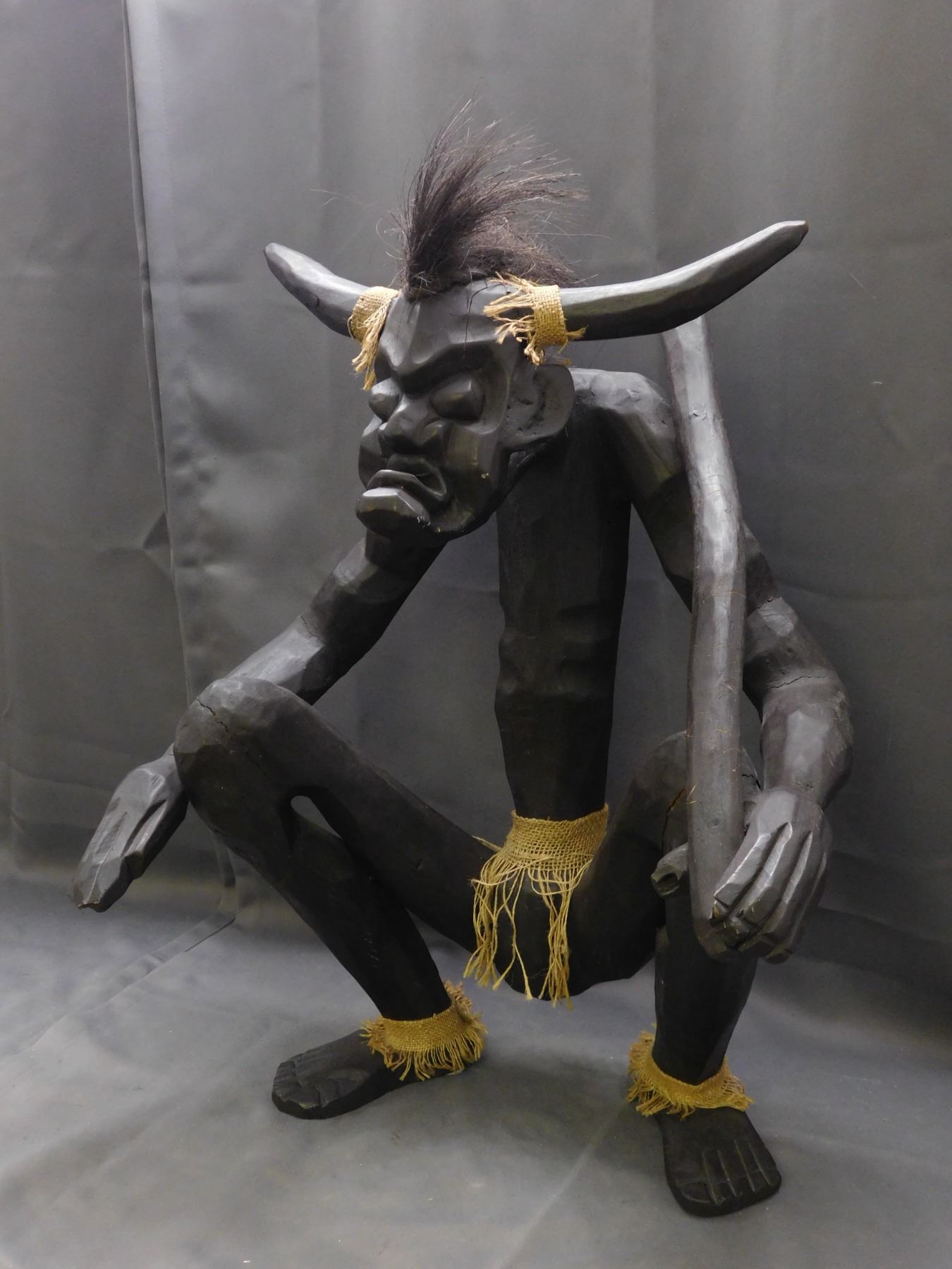 Large Demon African Folk Tribal Figurine Wooden Carved Sculpture